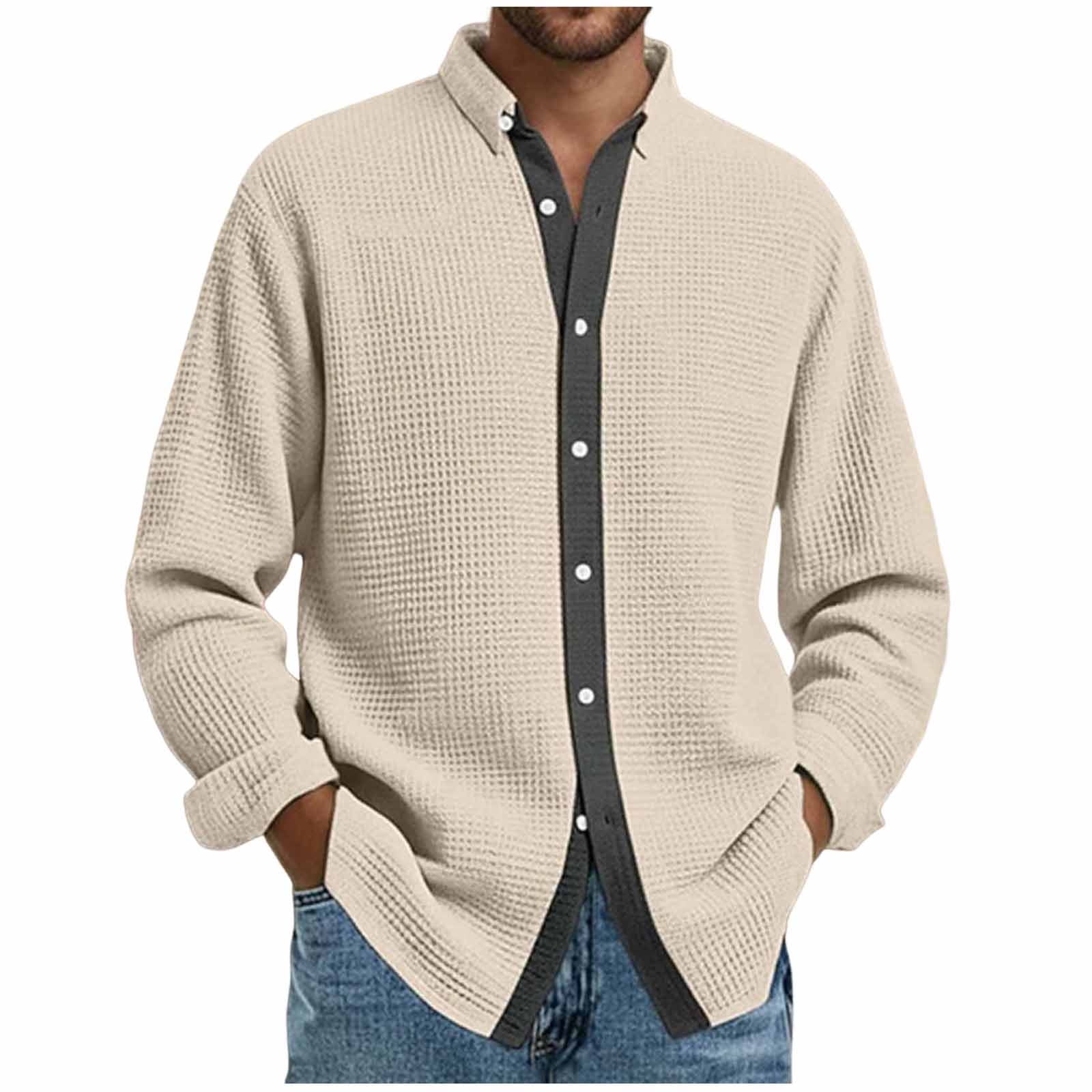 Generic Mens Waffle Knit Button Down Shirts Stylish Solid Color Texture ...