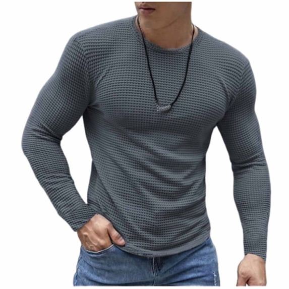 Generic Mens Waffle Knit Sweater Casual Crewneck Long Sleeve Muscle T ...