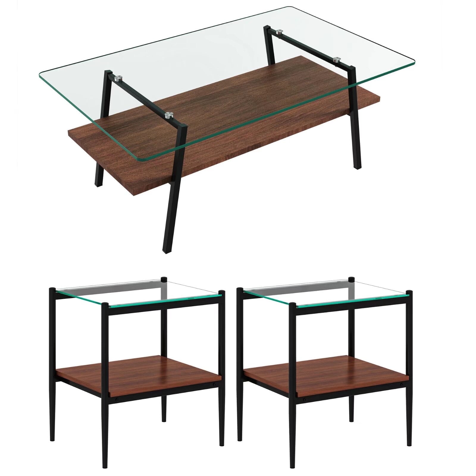 Generic Modern Rectangular Glass Coffee Table with Coffee Table and End ...