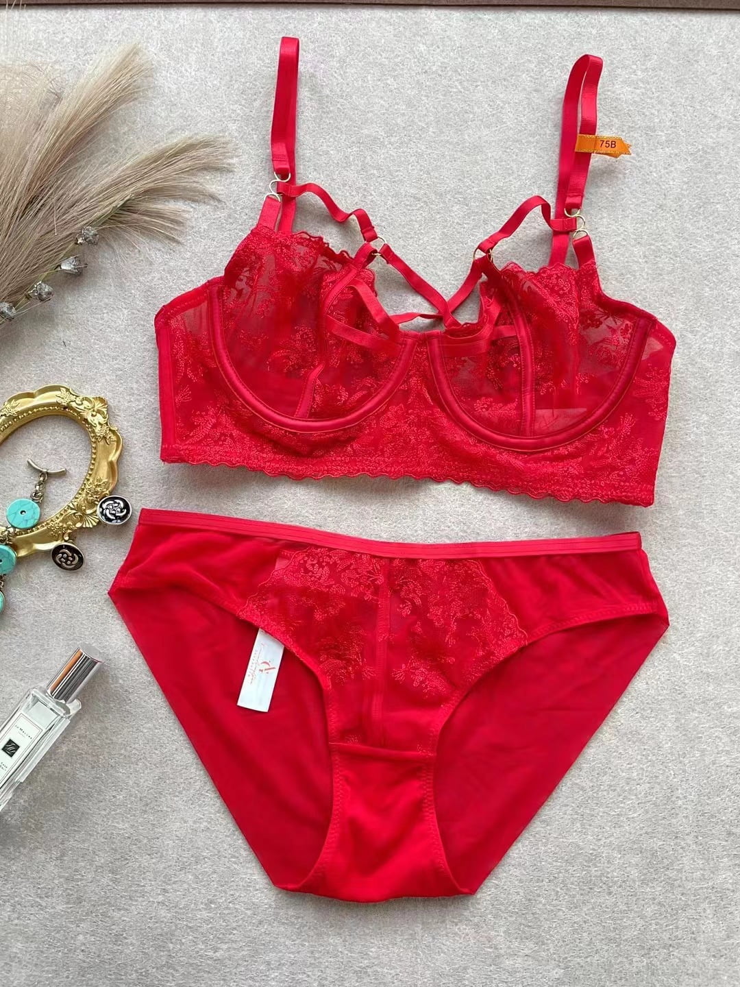 Generic New Spring and Summer Bra Ultra-Thin Lace Red Lace-up Cutout ...