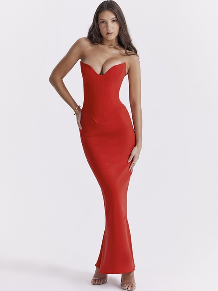 Generic New Style Sexy Slim Deep V-neck Hip Long Dress Gown Fishbone ...