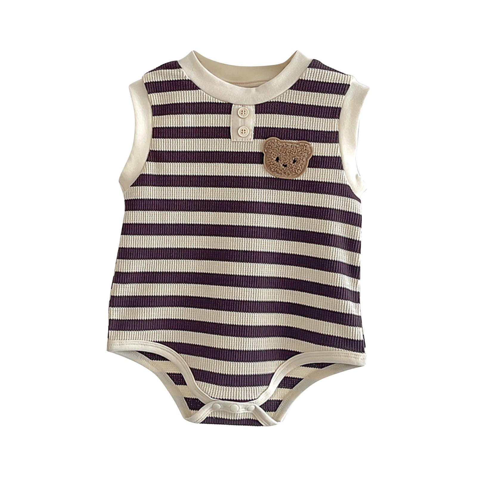 Generic Newborn Baby Boy Girl Striped Romper Ribbed Button Sleeveless ...