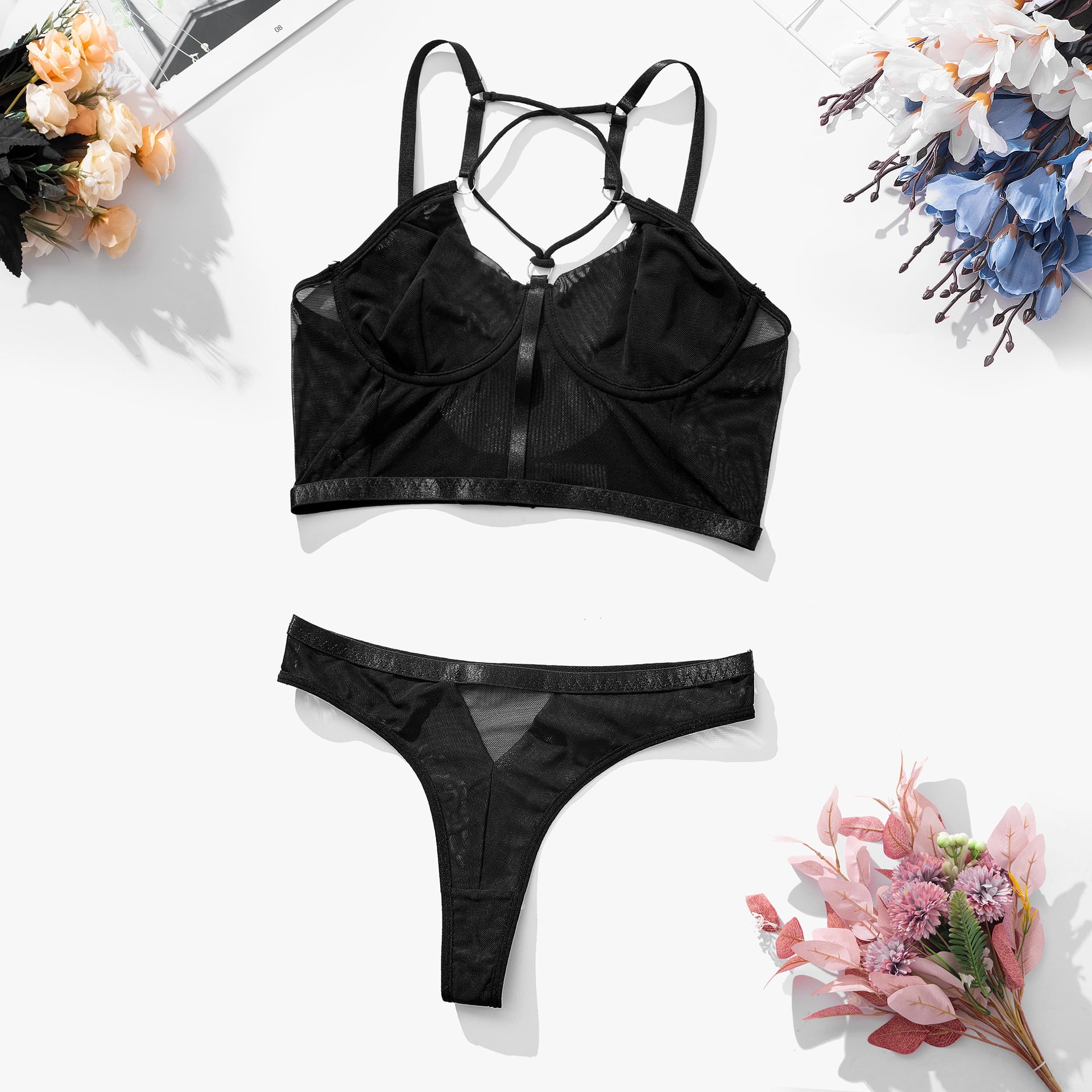 Generic Night Club Style Sexy Black Mesh Fabric See-through Bra ...