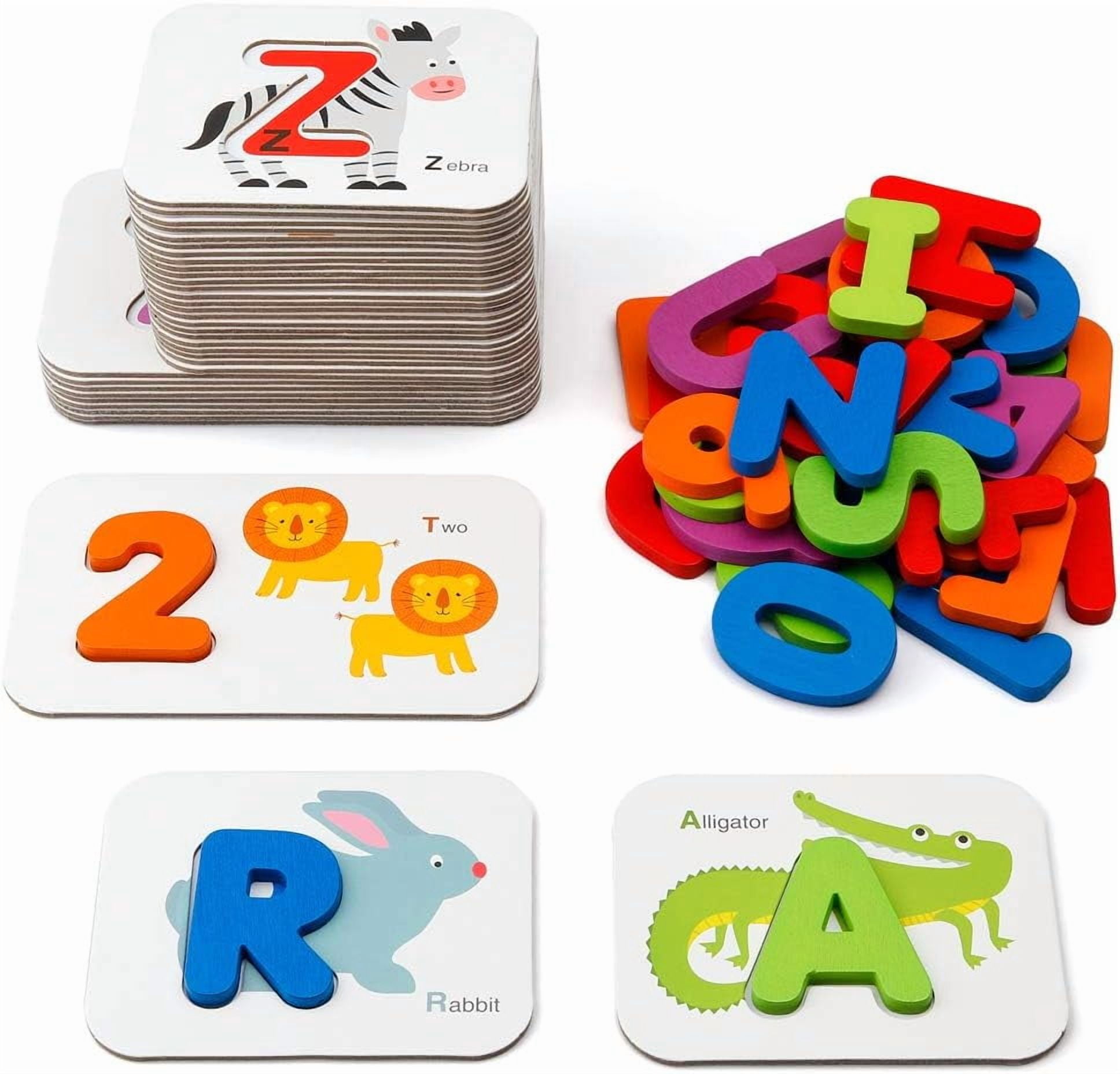 Generic Numbers and Alphabets Flash Cards Set - ABC Wooden Letters and Numbers Animal Pattern ...