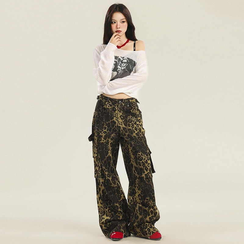 Generic OOTD Retro Hip Hop Leopard Print Multi-Pocket Workwear Street ...
