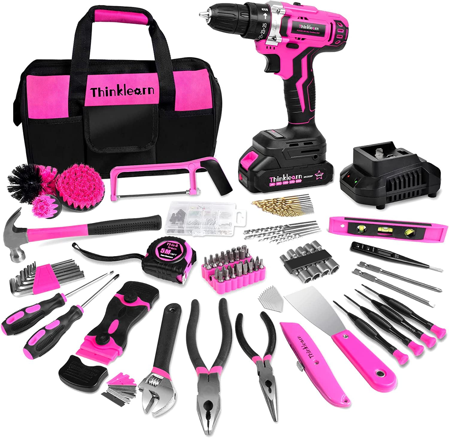 Generic Pink Tool Kit with 20V Cordless Drill(265in-lbs), Pink Drill ...