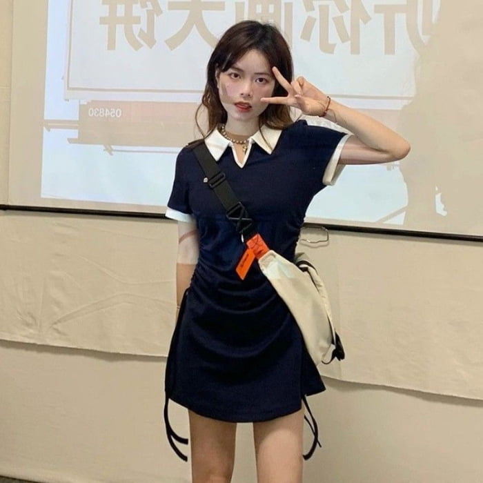 Generic Plump Girls French College Style Polo Collar Sheath Dress Women ...