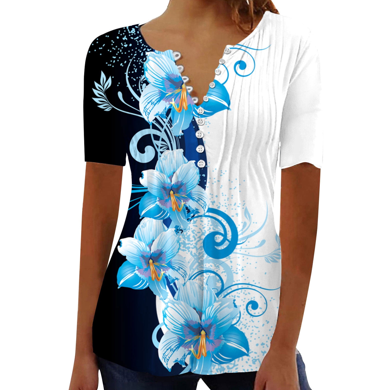 Generic Plus Size Womens Tunic Tops To Wear With Leggings Summer Short ...