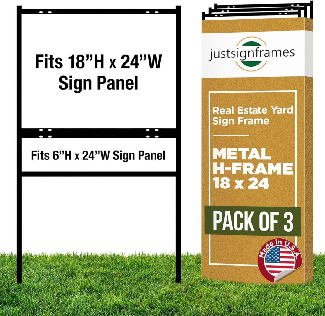 Generic Real Estate Yard Sign Metal H-Frame, 18 x 24 Slide-in with ...