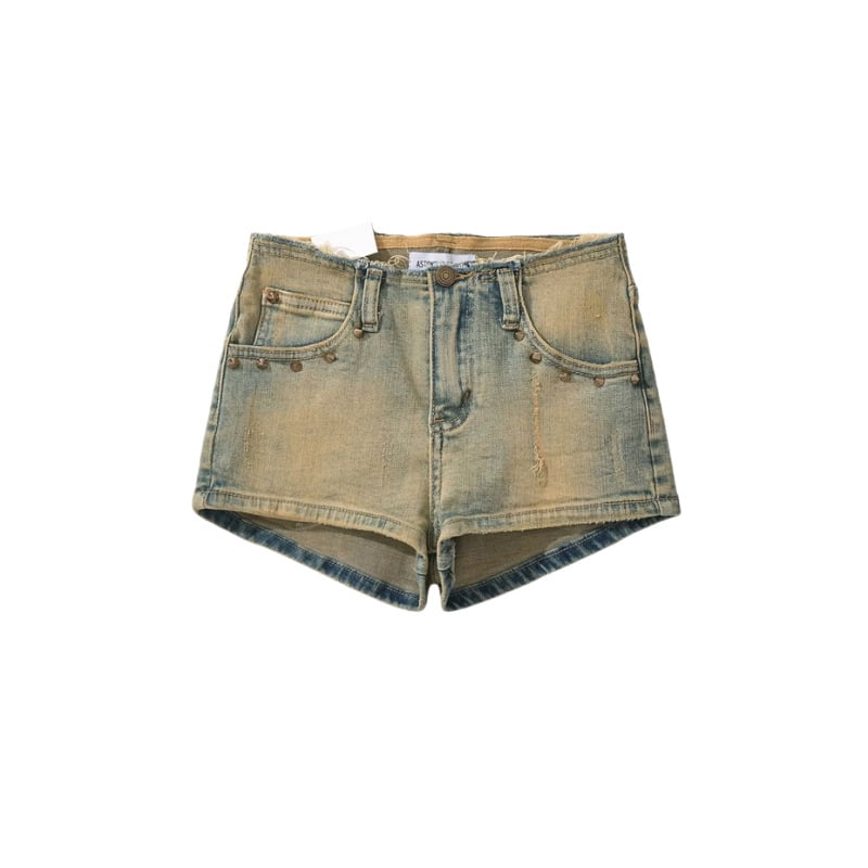 Generic Retro Hot Girl Low Waist Raw Edge Denim Shorts Female Niche ...