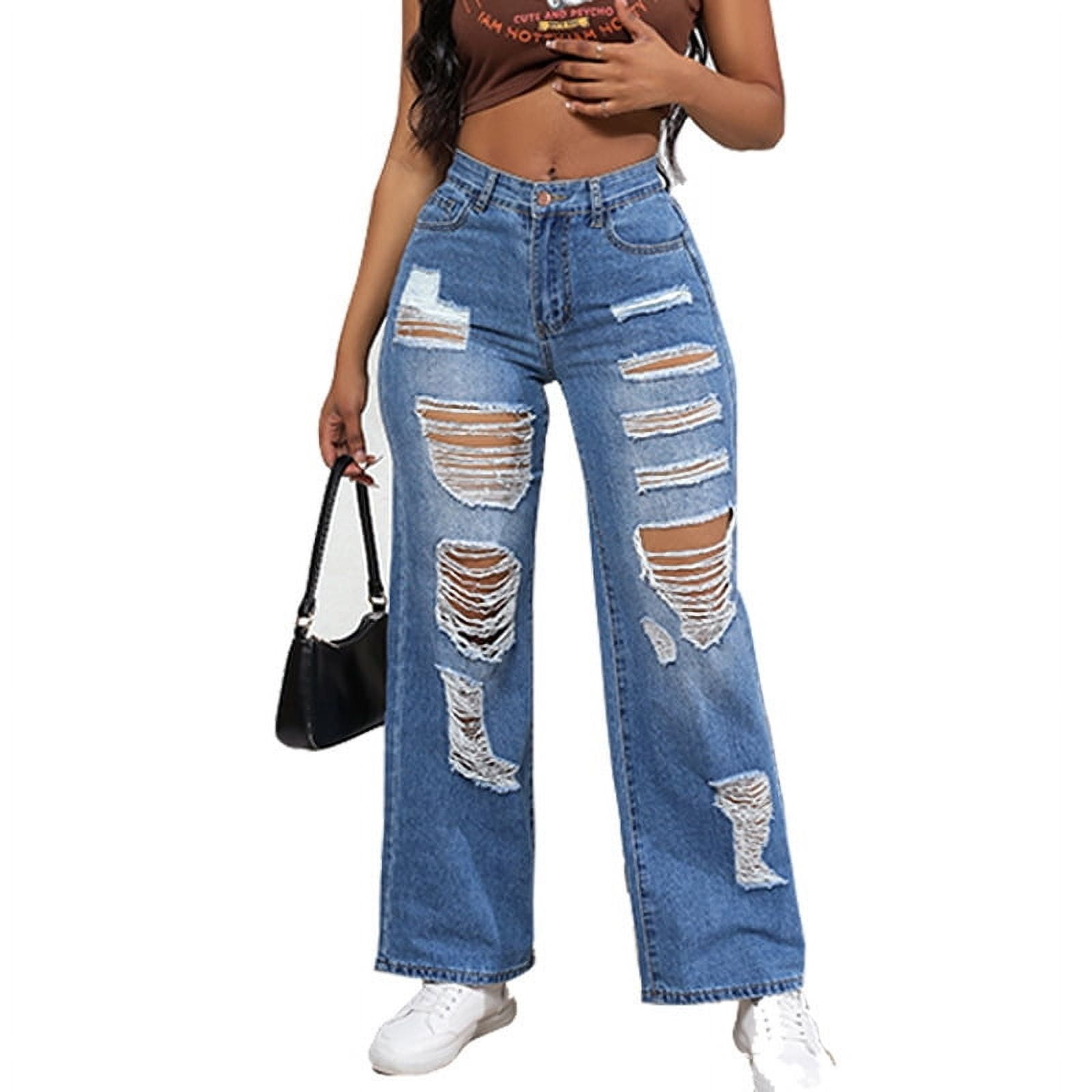 Generic Ripped Jeans for Women 2025 New Ripped Straight Trousers High ...