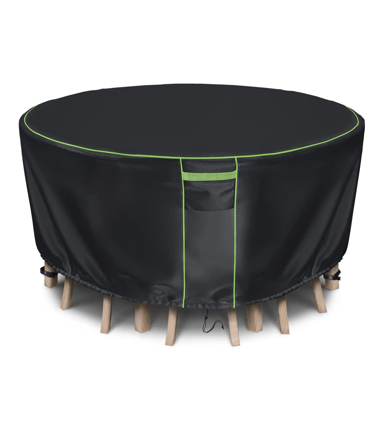 STARTWO Rolling Green Edge Black 420D PU Coated Round Table Cover, 420D Heavy Duty Patio ...