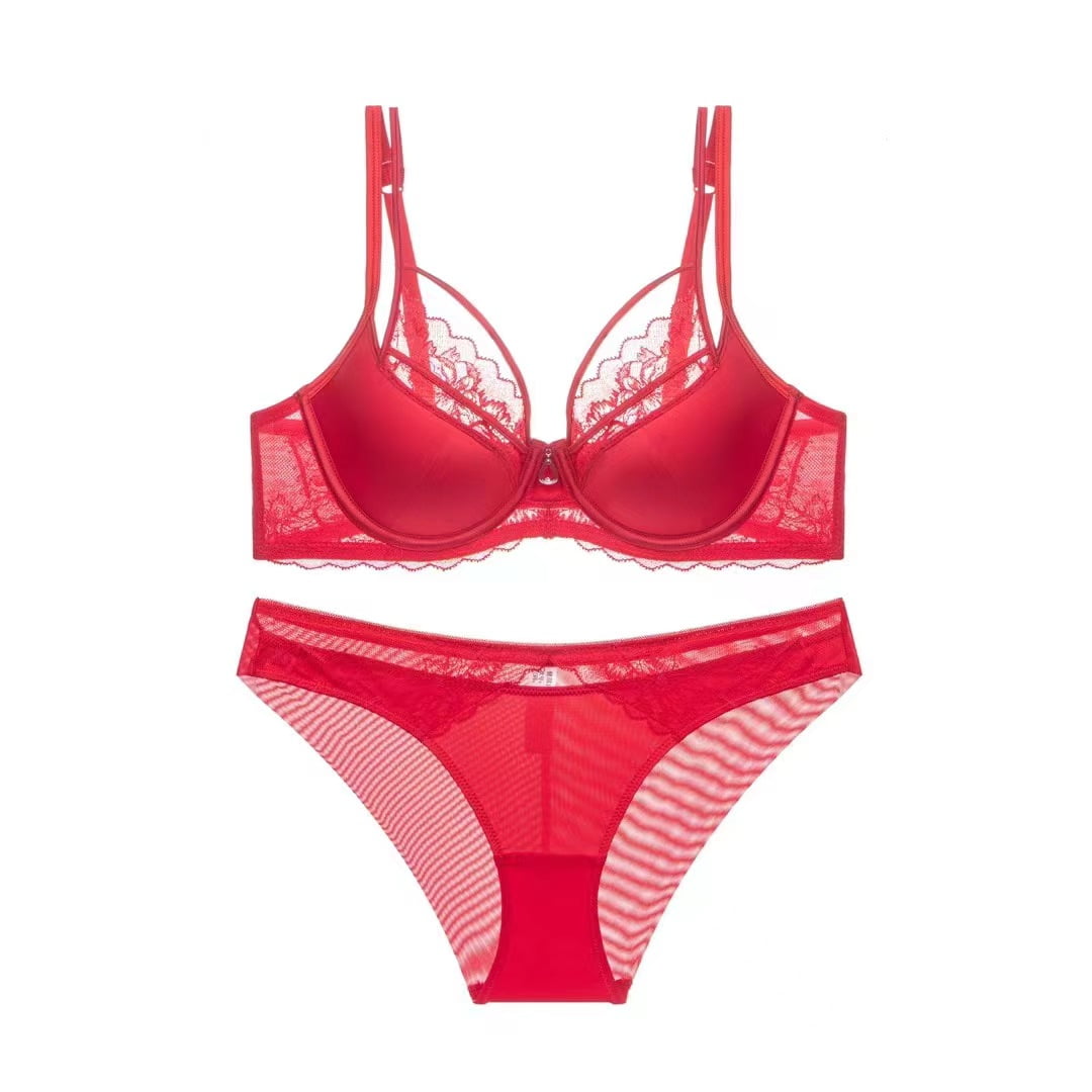 Generic Sexy Seduction Large Size Bra Set Small Breast Push up Underwear Red Lace Bra Female ...