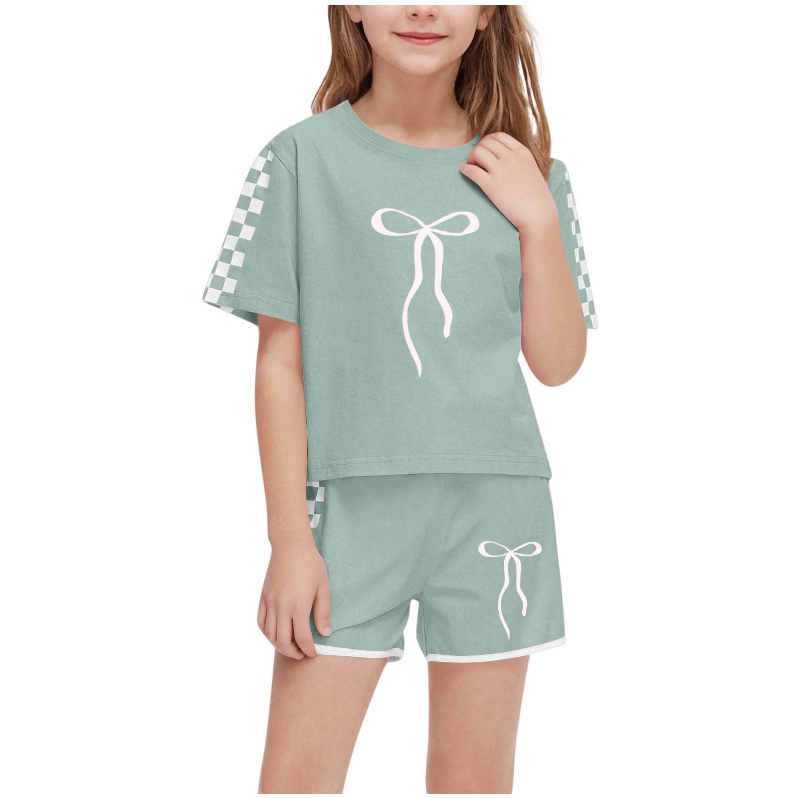 Generic Shorts Set for Boy Girl Matching Bow Tie Plaid 2 Piece Tops ...