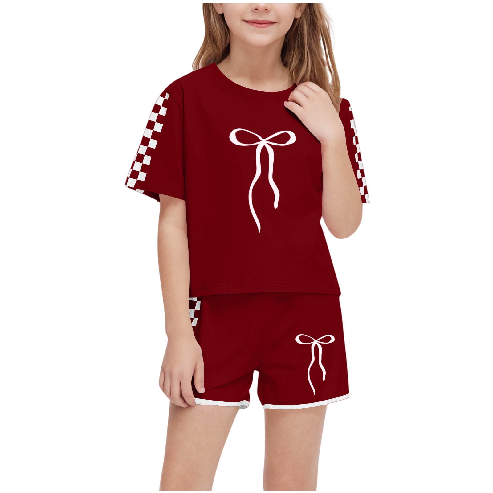 Generic Shorts Set for Boy Girl Matching Bow Tie Plaid 2 Piece Tops ...