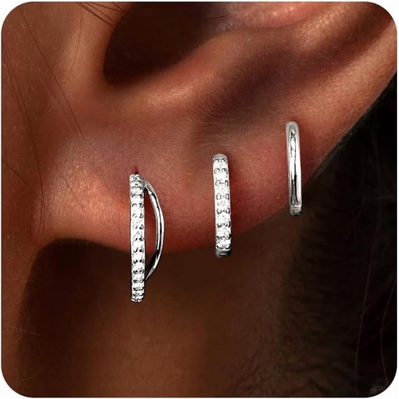 Generic Small Sterling Silver Huggie Hoop Earrings Set for Women ...