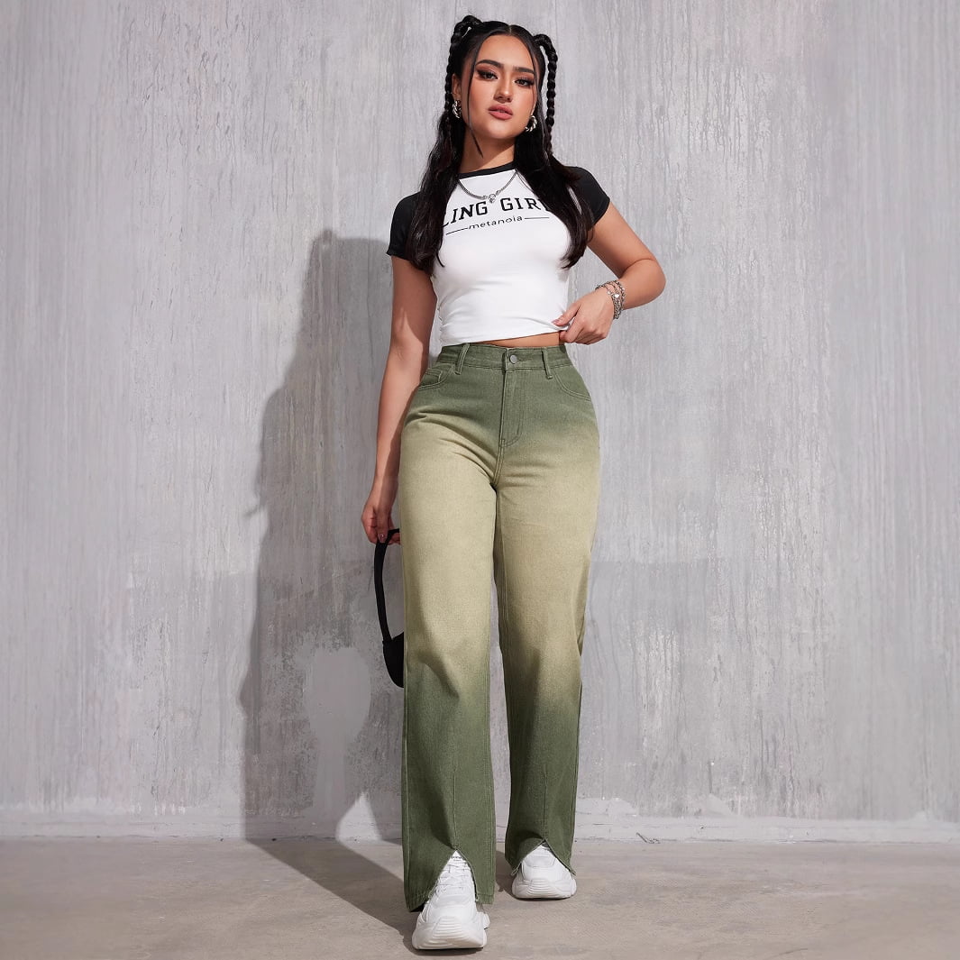 Generic Split Straight Jeans Women's Autumn New High Waist Slimming ...