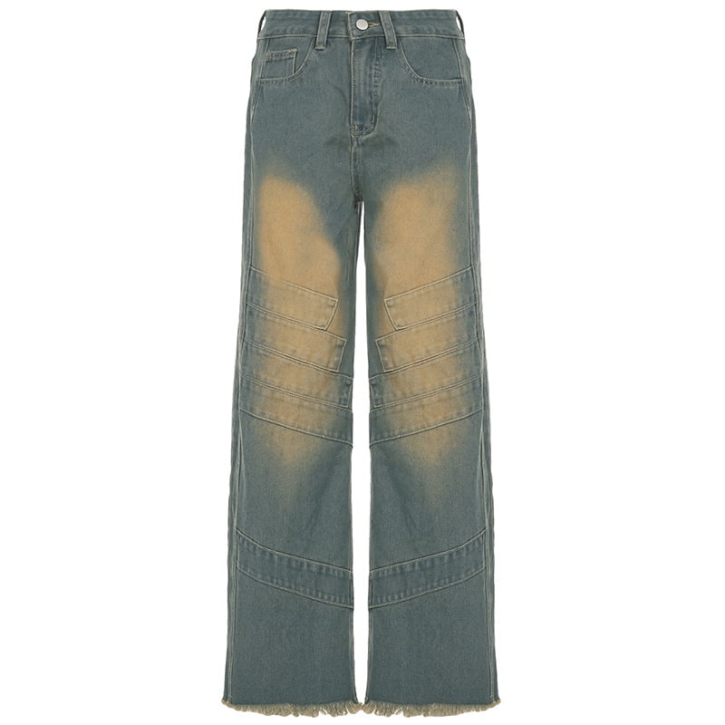 Generic Street Washed and Worn Vintage Blue Loose Jeans Split Stitching ...