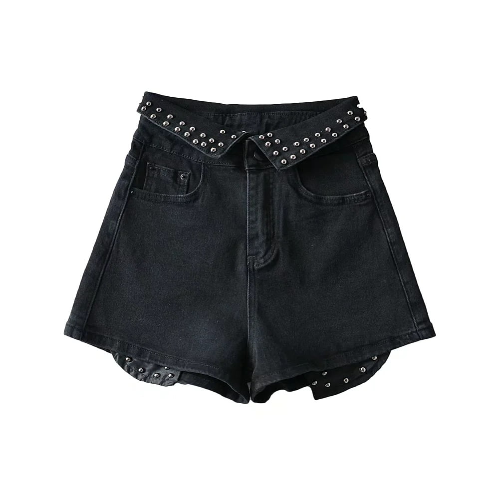Generic Summer 2025 New Hot Girl Cuffed High Waist Rivet Denim Shorts ...