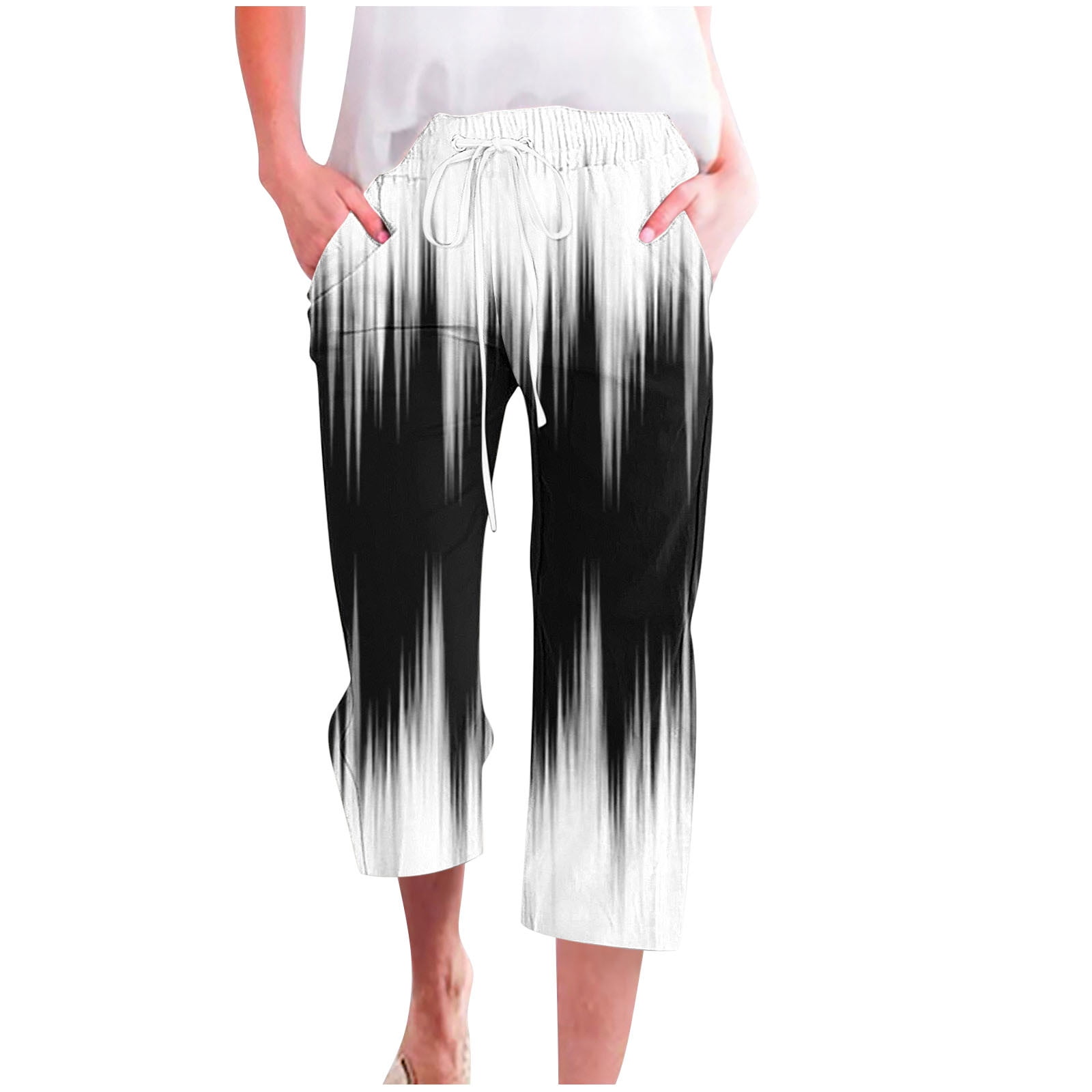 Generic Summer Capri Pants for Women Trendy Straight Leg Elastic Waist ...