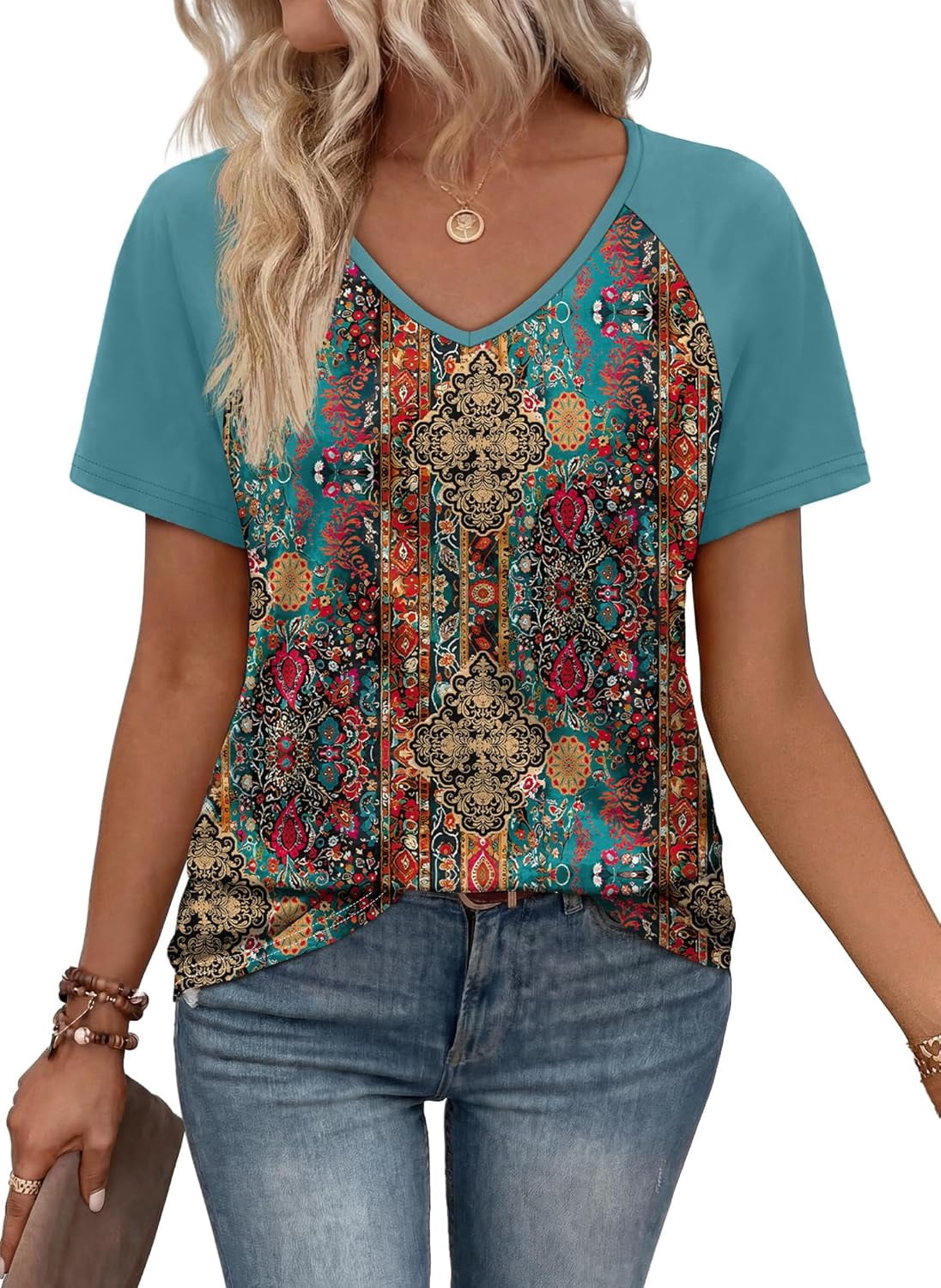 Generic Summer Tops Short Sleeve Boho Shirts Raglan Spring Outfits ...