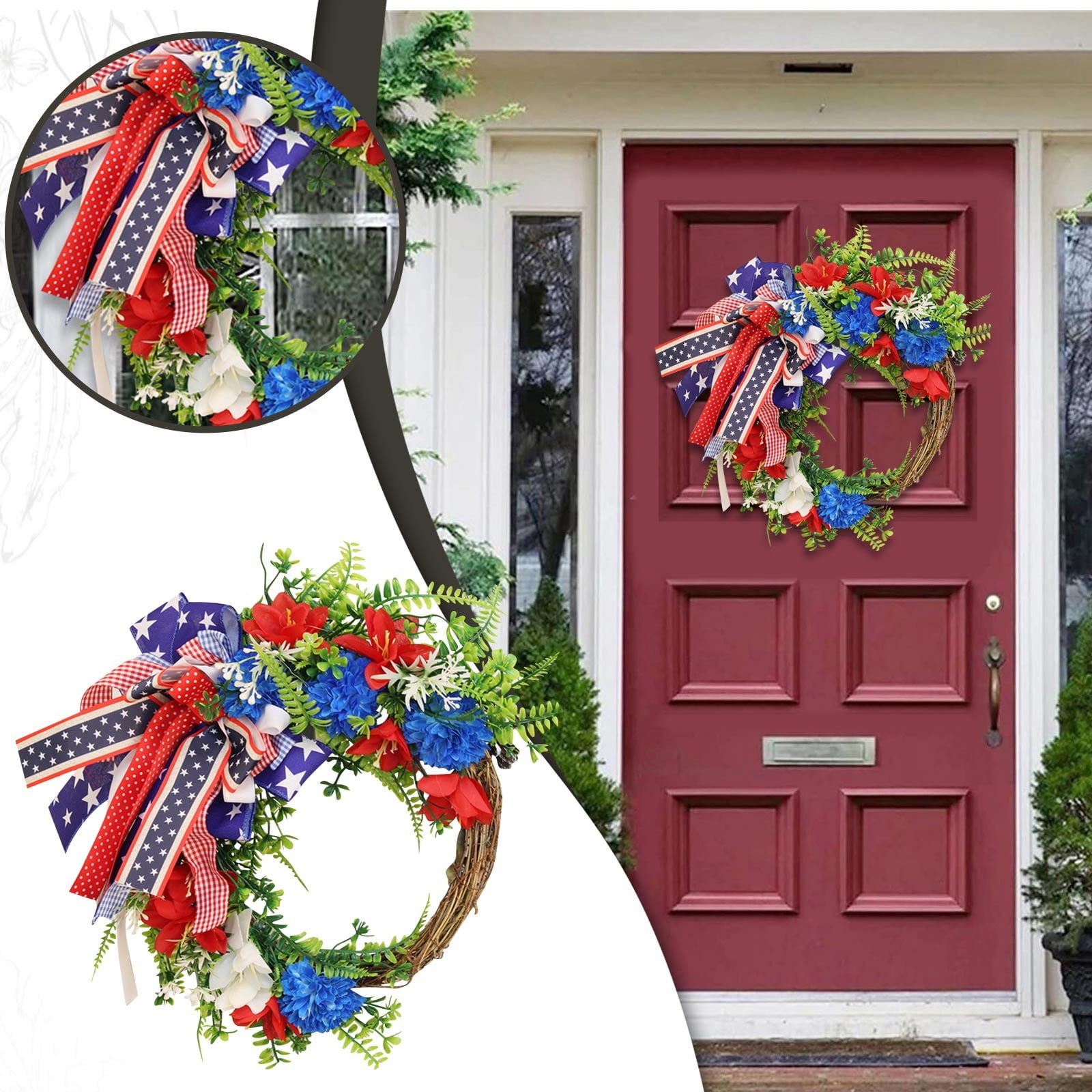 Generic Summer wreath, Outside 4th of July Wreaths with Bow, Artificial ...