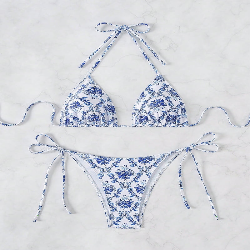 Generic Swimsuit Women 2025 New Floral Halter Lace-up Hot Spring ...