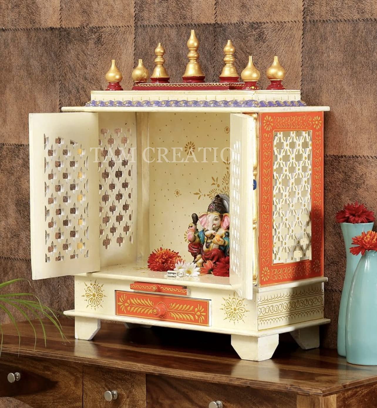 TAM Creatio Wooden Hindu Pooja Mandir, Indian Temple Home Decor ...