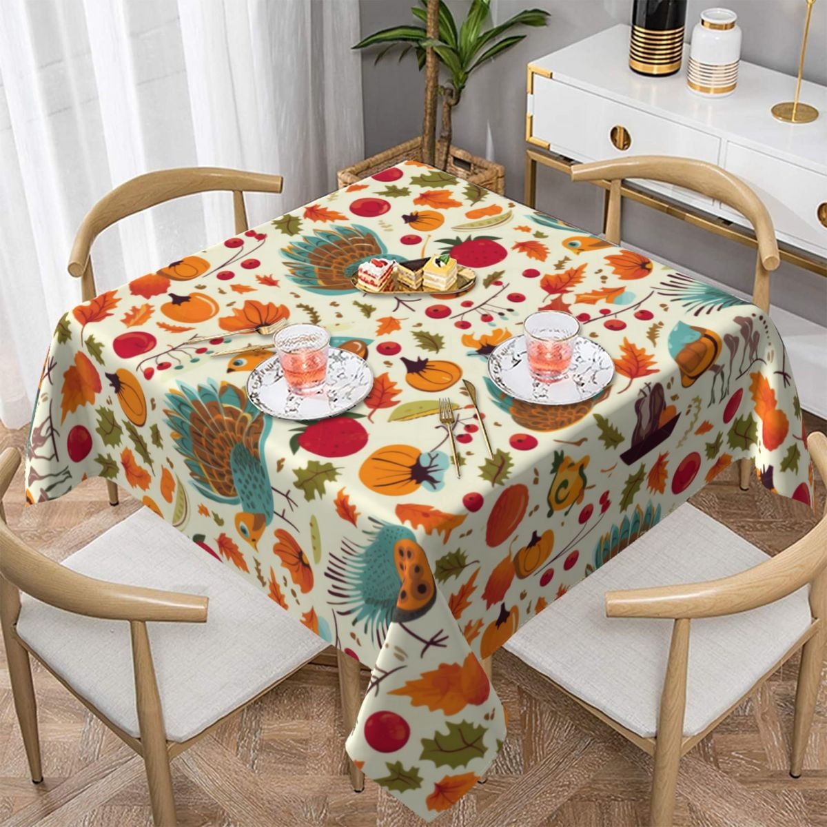 Generic Thanksgiving Pattern Square Decorative Tablecloth 60x60 ...