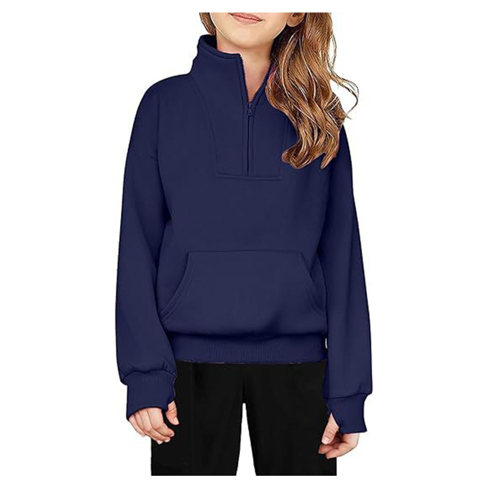 Generic Toddler Boys Girls Solid Color Half Zip Sweatshirt Thumbhole ...