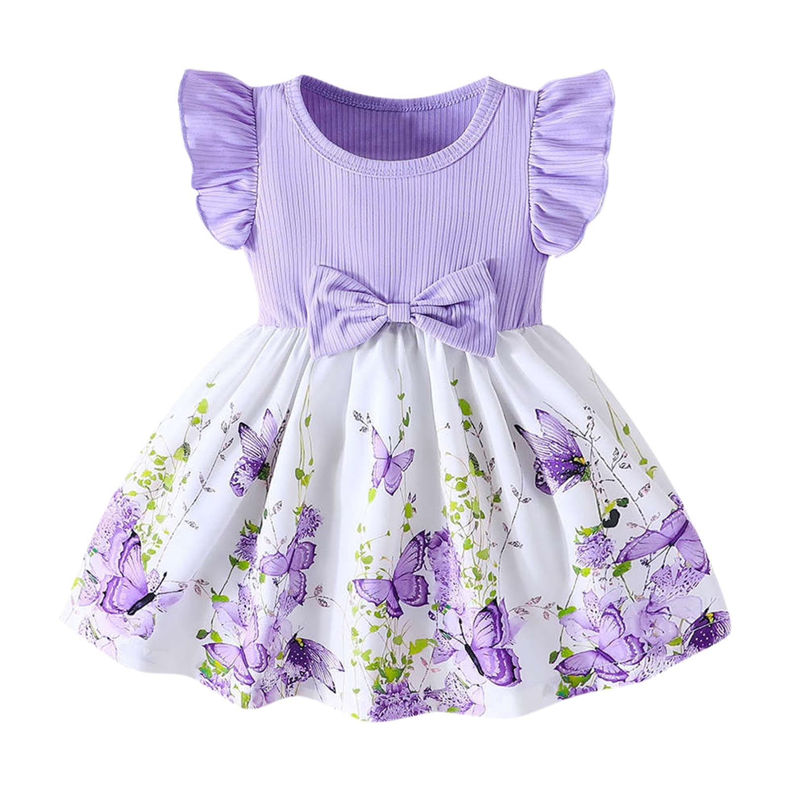 Generic Toddler Girl's Flower Print Dress Summer Ruffle Cap Sleeve A ...