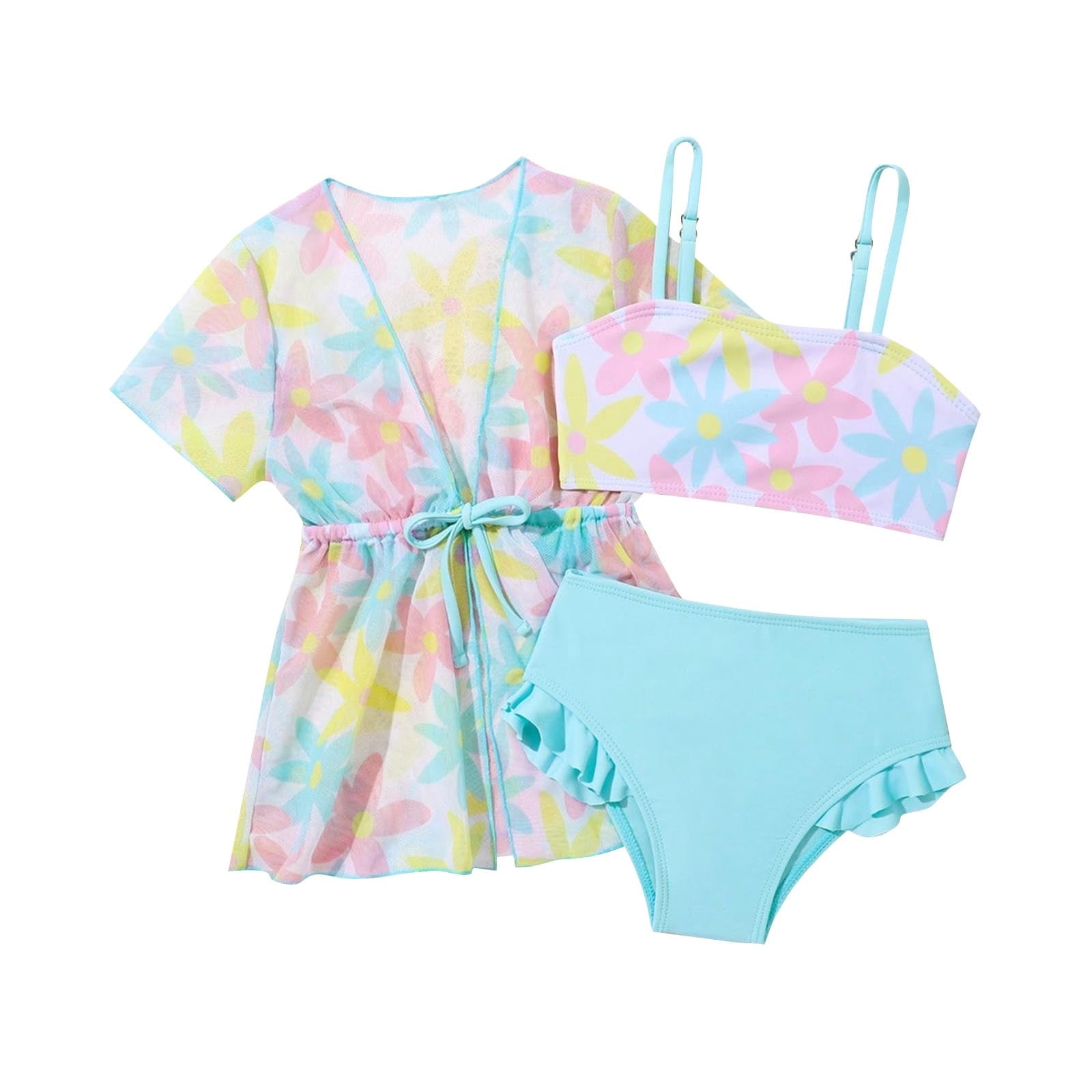 Generic Toddler Girl's Tropical Print 3 Piece Swimsuit Bikini Swimsuit ...