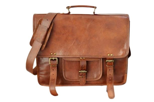 Generic Unisex Adjustable Leather Compact Laptop Bag, Brown, 1-Piece ...