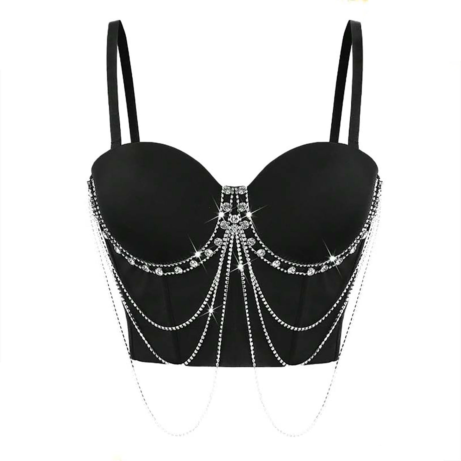 Generic Women Handmade Rhinestone Fringe Bustier Diamond Tassel Corset ...