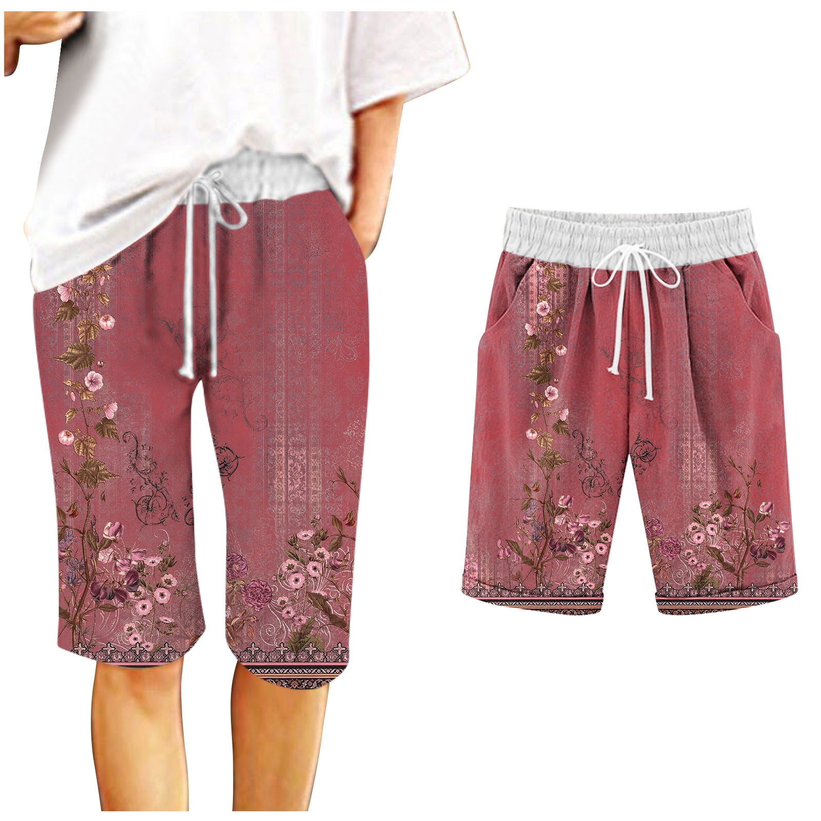 Generic Women Plaid Print Shorts High Waisted Drawstring Summer Casual ...