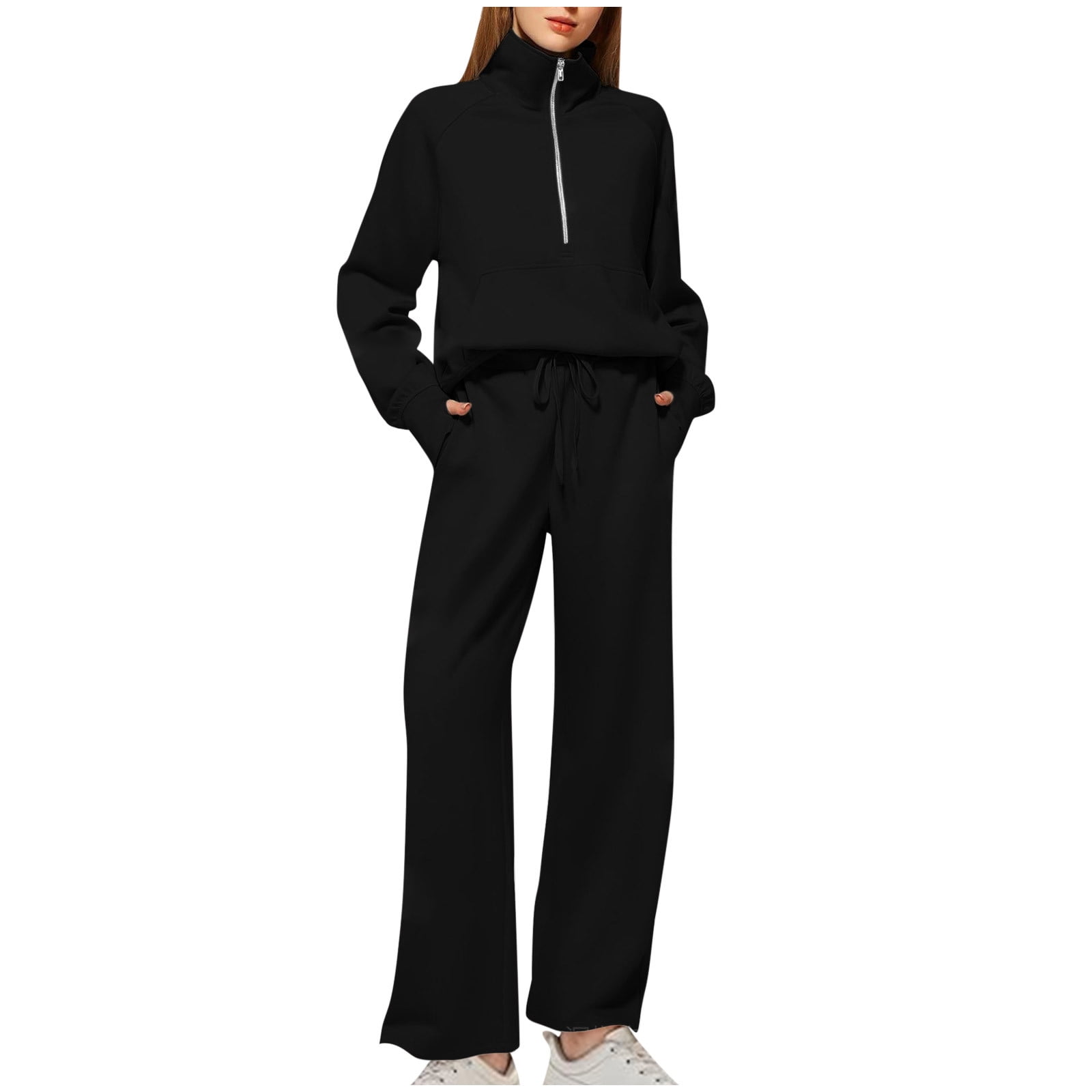 Generic Women's 2 Piece Outfits Lounge Set 2024 Oversized Half Zip ...