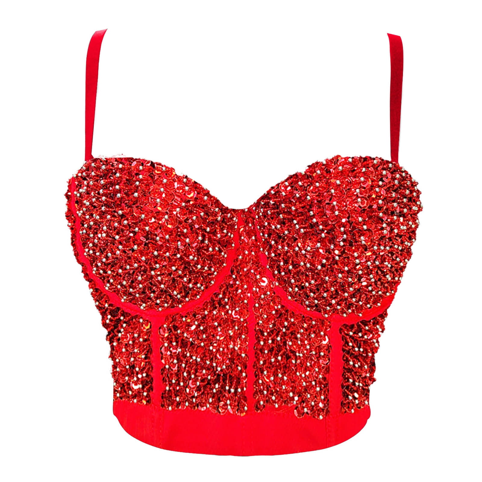Generic Women's Bustier Crop Top Mesh Corset Top Push up Rhinestone ...