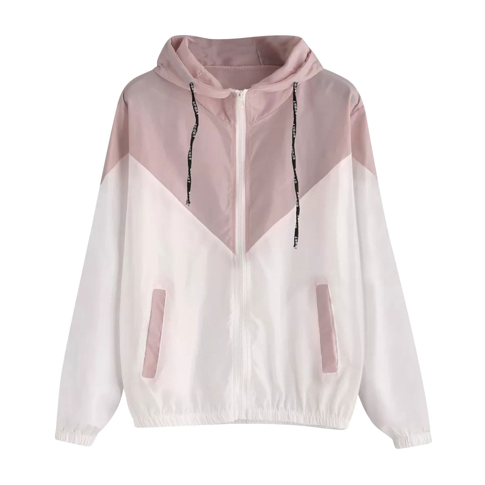 Generic Women's Color Block Drawstring Hoodies Zip Up Sports Jacket ...