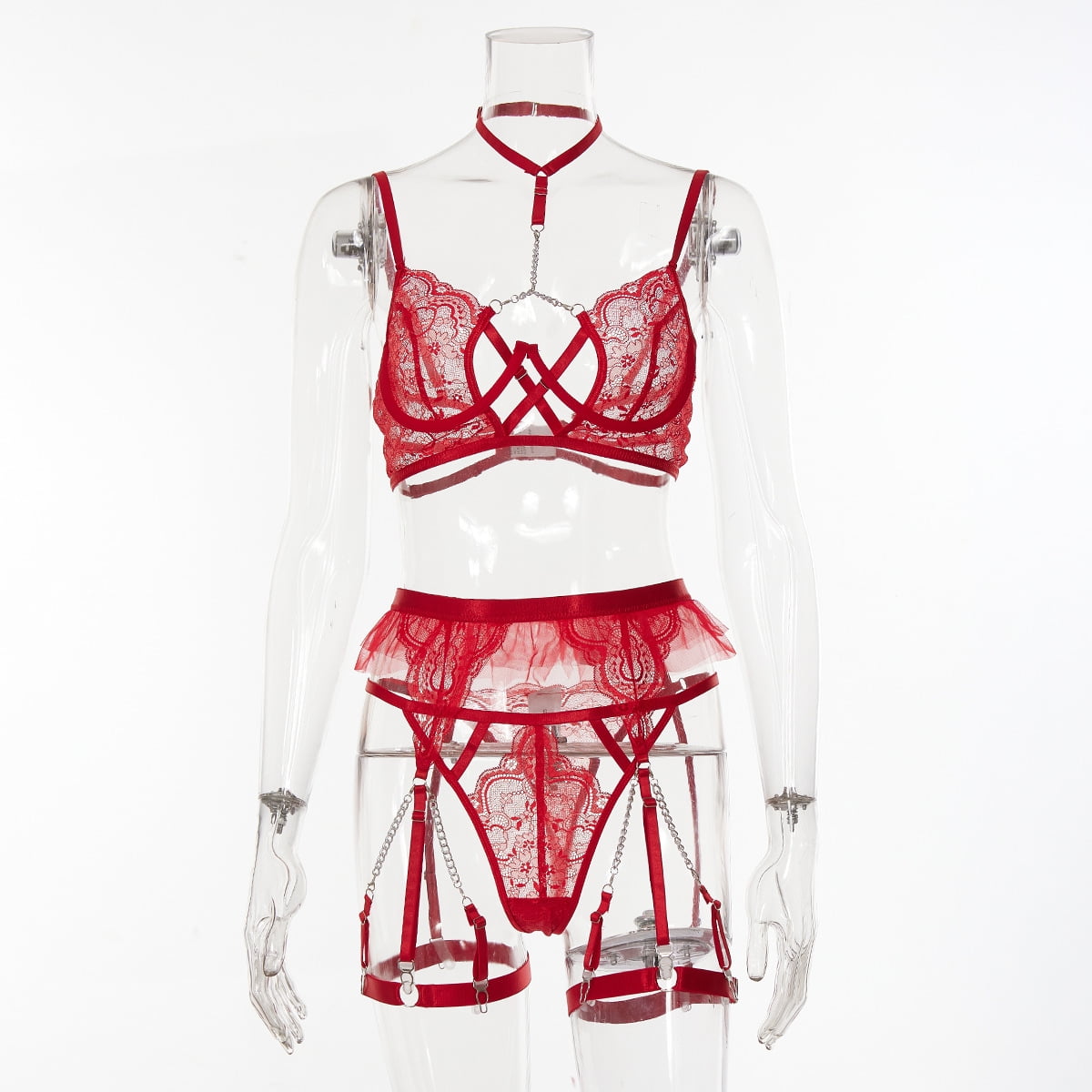 Generic Women's Complex Lace Chain See-through Sexy Underwear Three ...