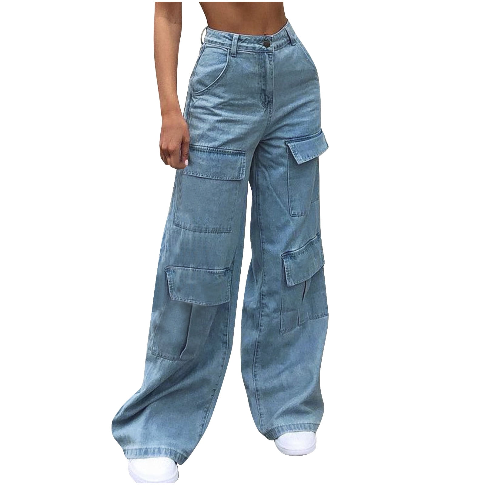 Generic Women's High Waist Baggy Jeans Flap Pocket Relaxed Fit Straight ...