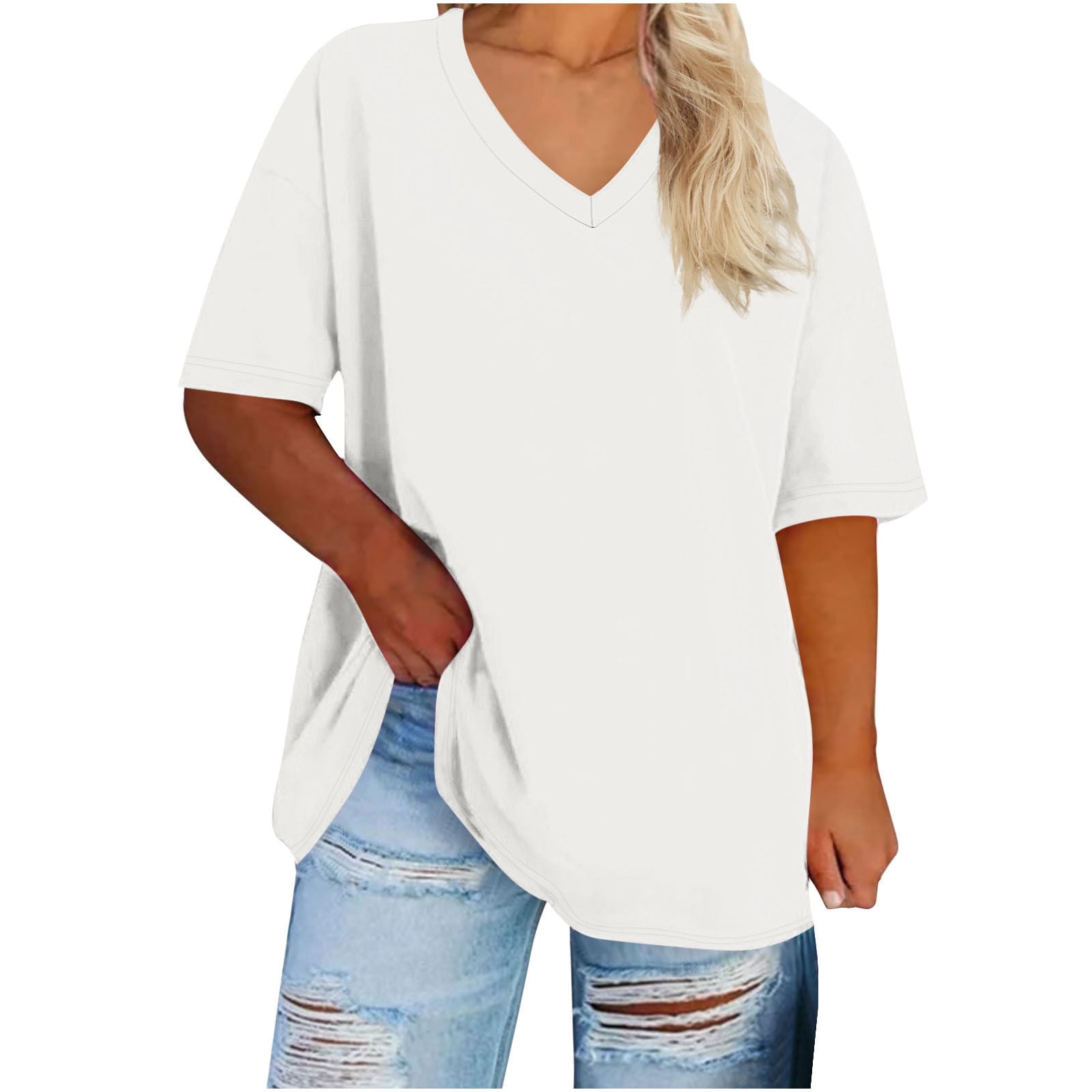 Generic Women's Plus Size V Neck T Shirts Summer Half Sleeve Tees ...