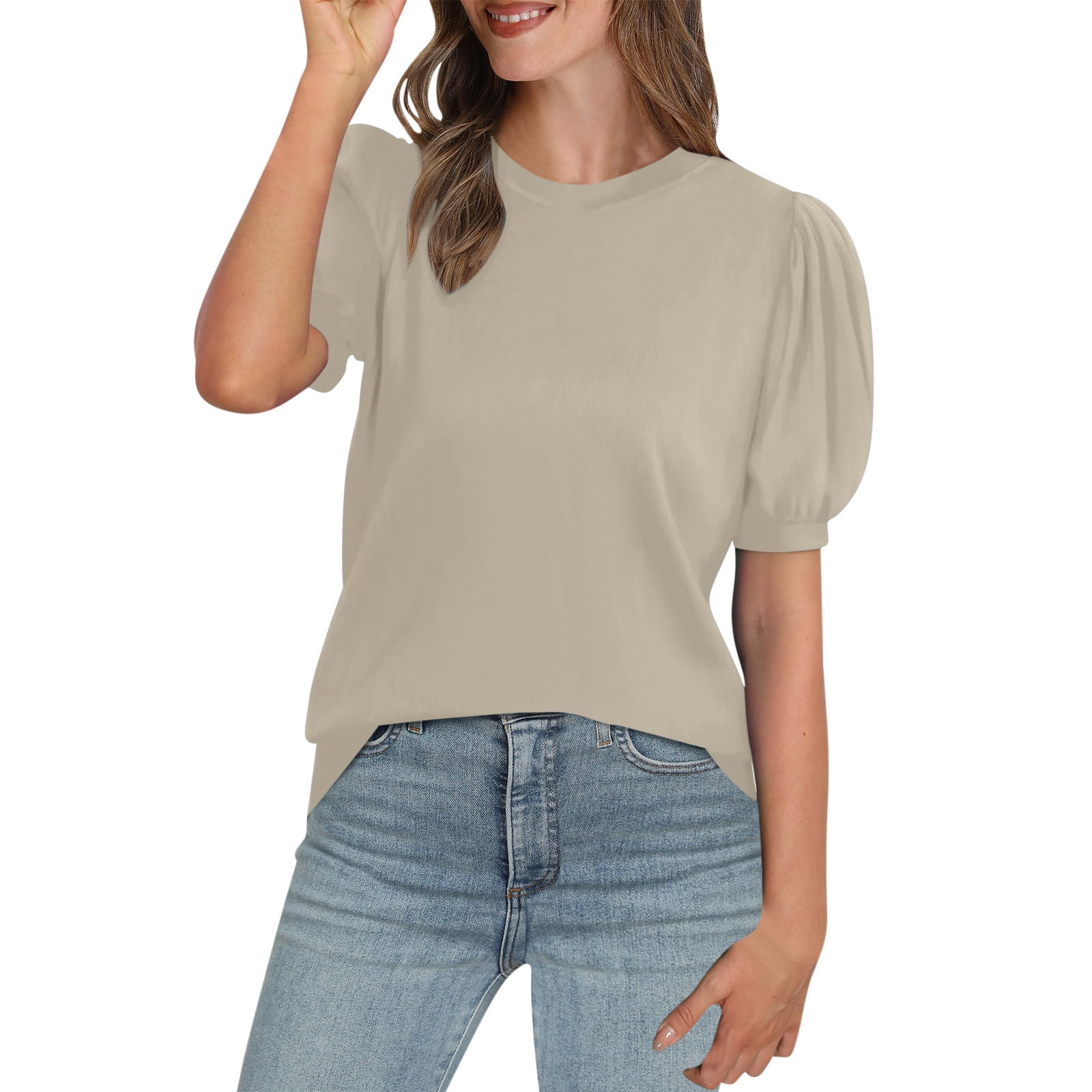 Generic Women's Puff Short Sleeve Sweater 2025 Spring Summer Tops ...