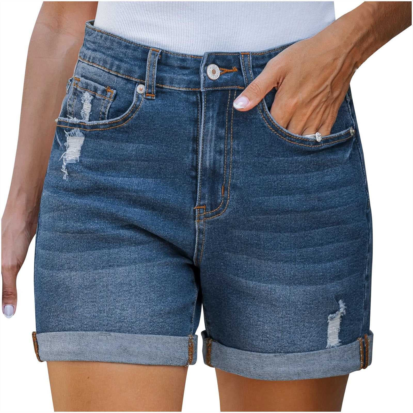Generic Women's Ripped Denim Jean Shorts High Waisted Stretchy Folded ...