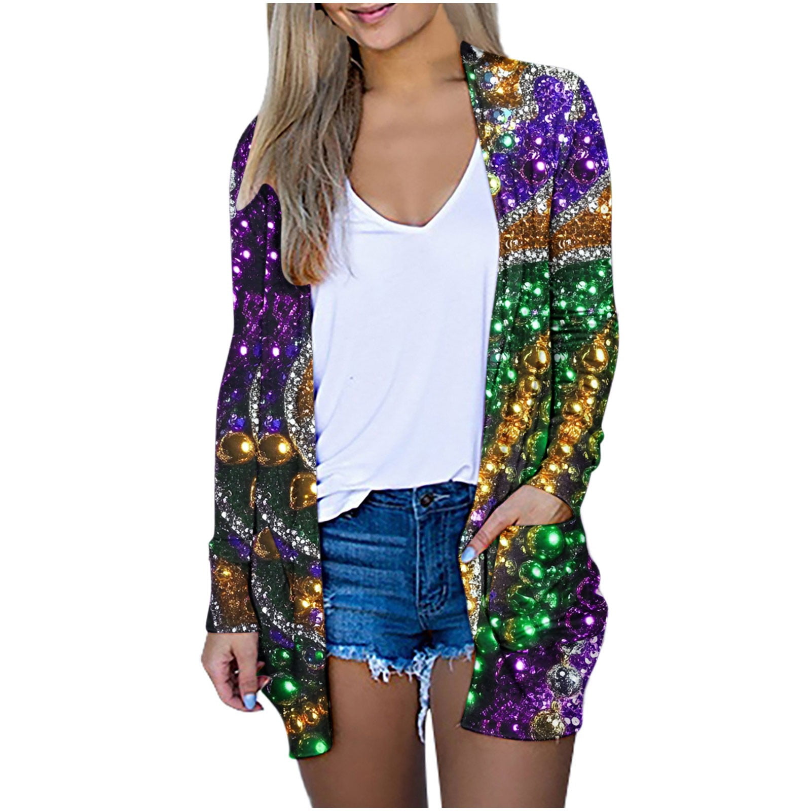 Generic Women's Sequin Jacket Long Sleeve Open Front Coat Glitter ...