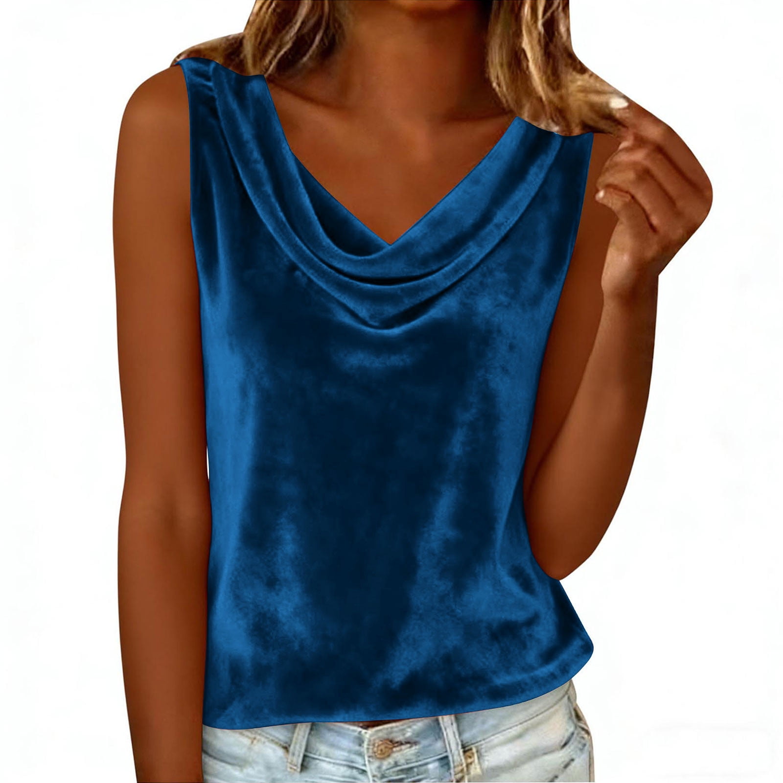 Generic Women's Sleeveless Velvet Tops Elegant Cowl Neck Halter Tie ...