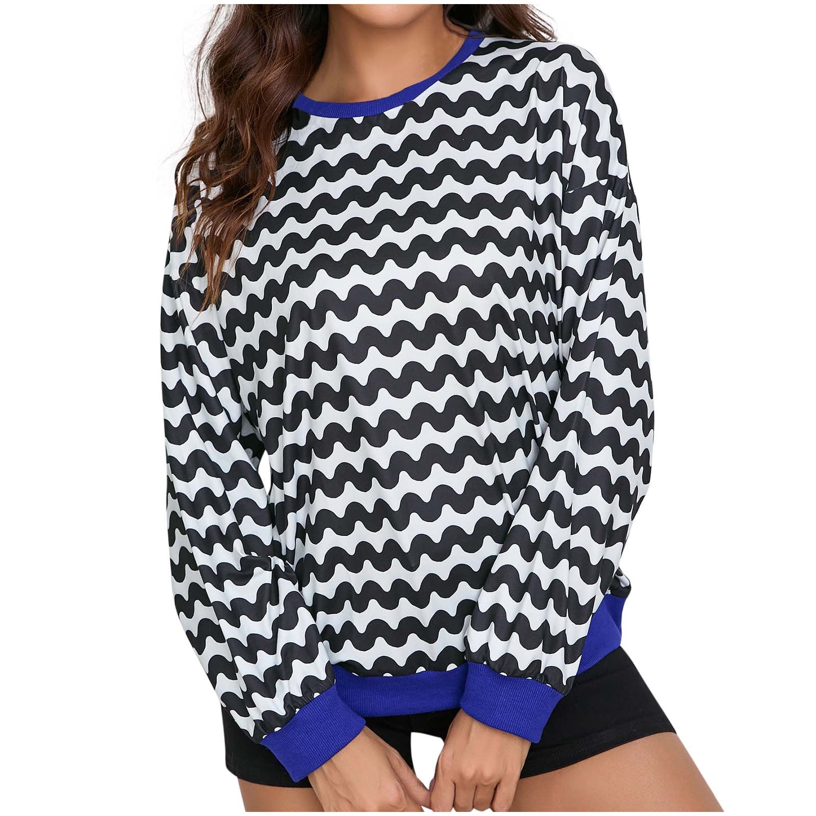 Generic Women's Striped Oversized Sweatshirts Long Sleeve Tunic Shirts ...