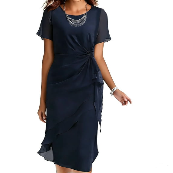 Generic Women's Summer Chiffon Midi Dresses Short Sleeve Flowy Formal ...