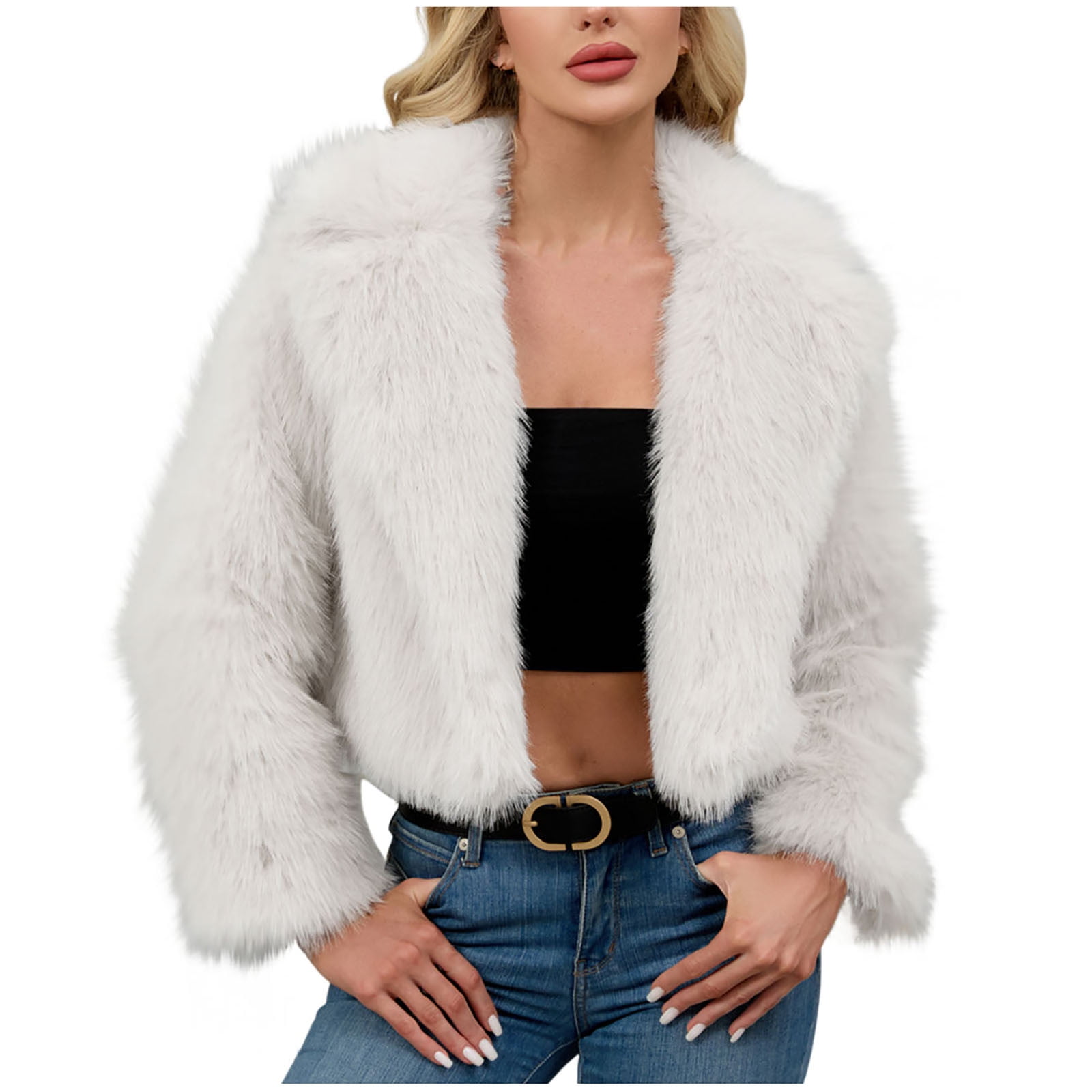 Generic Womens 2026 Winter Coats Fluffy Cropped Faux Fur Jacket Long ...