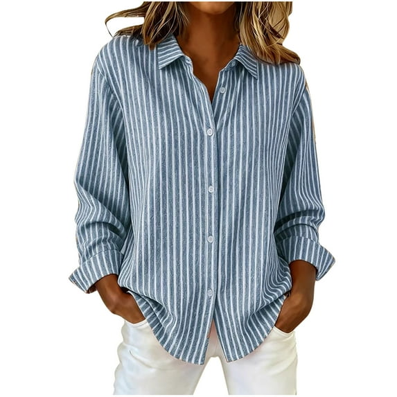 Generic Womens Button Down Shirts Classic Striped Dress Shirt Casual ...