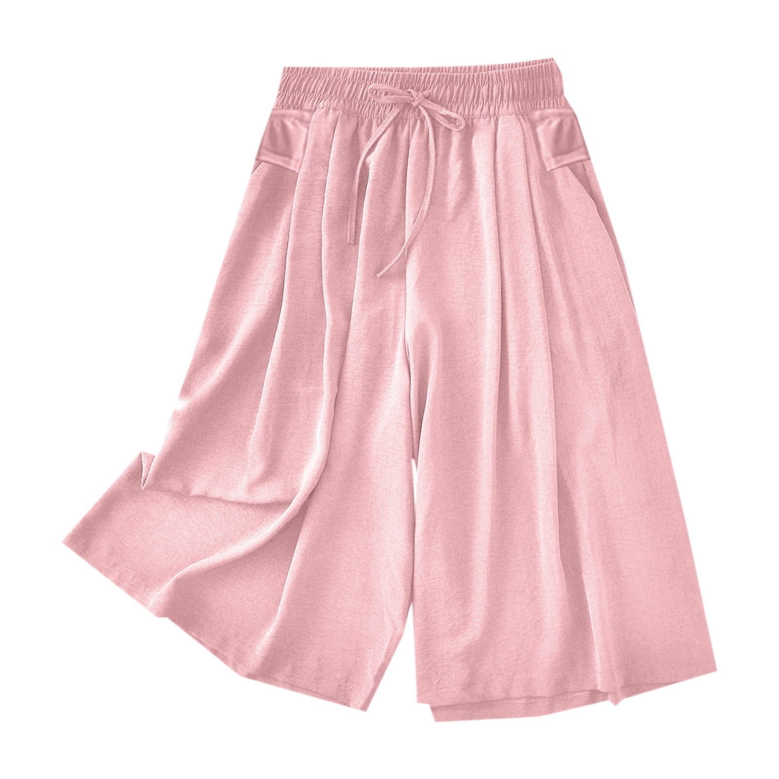 Generic Womens Capri Pants Pull On Elastic Waisted Solid Color Pants ...